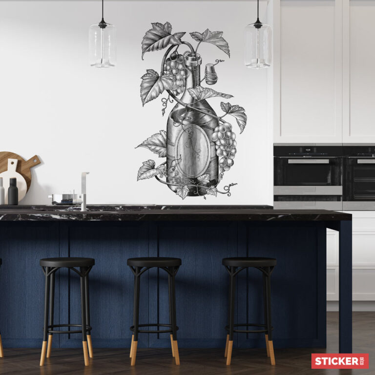 Sticker Vin et Raisin | Stickers Décoration Cuisines | Stickerdeco.fr