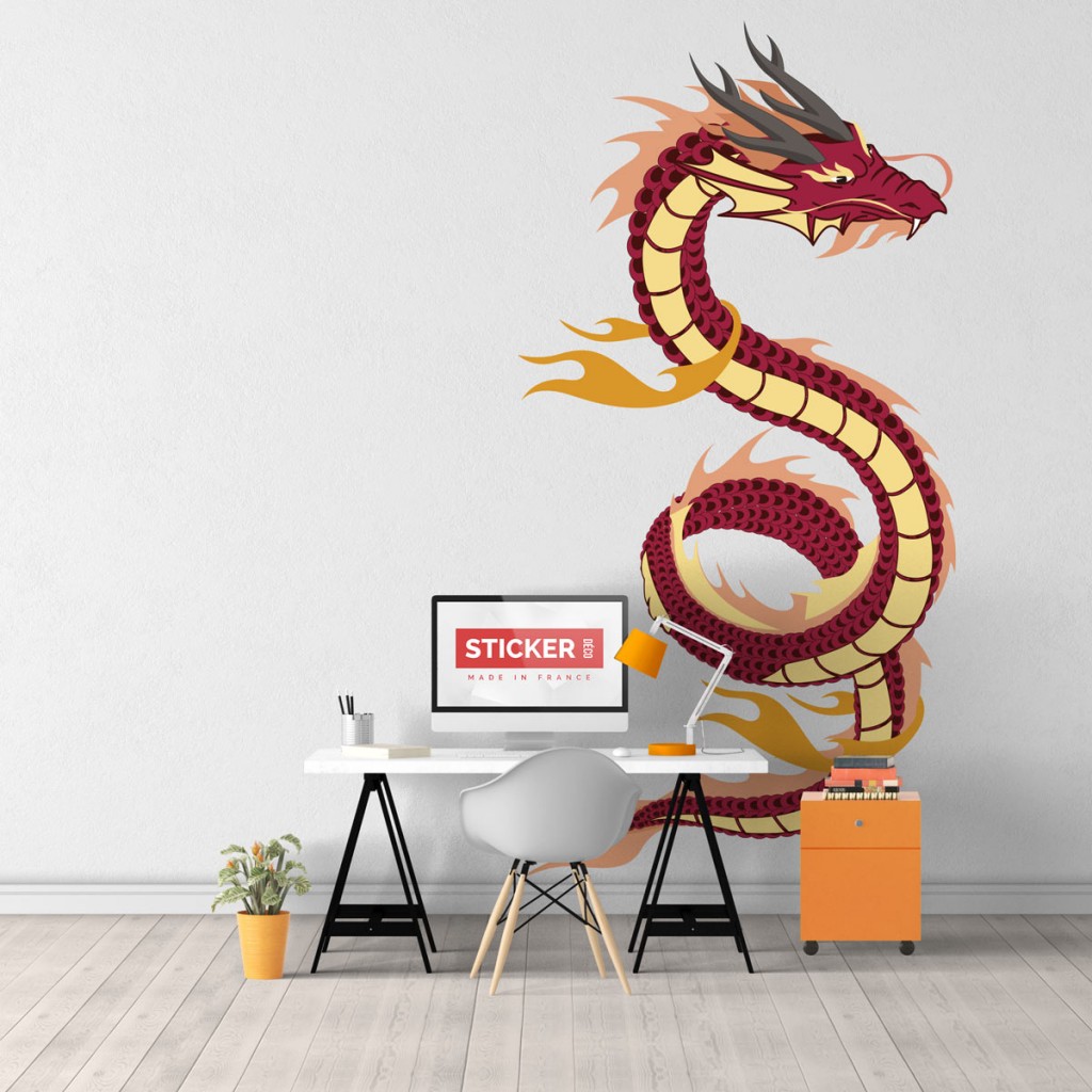 Sticker Dragon Rouge - Stickers Dragon | Stickerdeco.fr