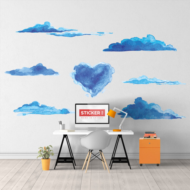 Sticker Nuage Aquarelle - Stickers Nuages | Stickerdeco.fr