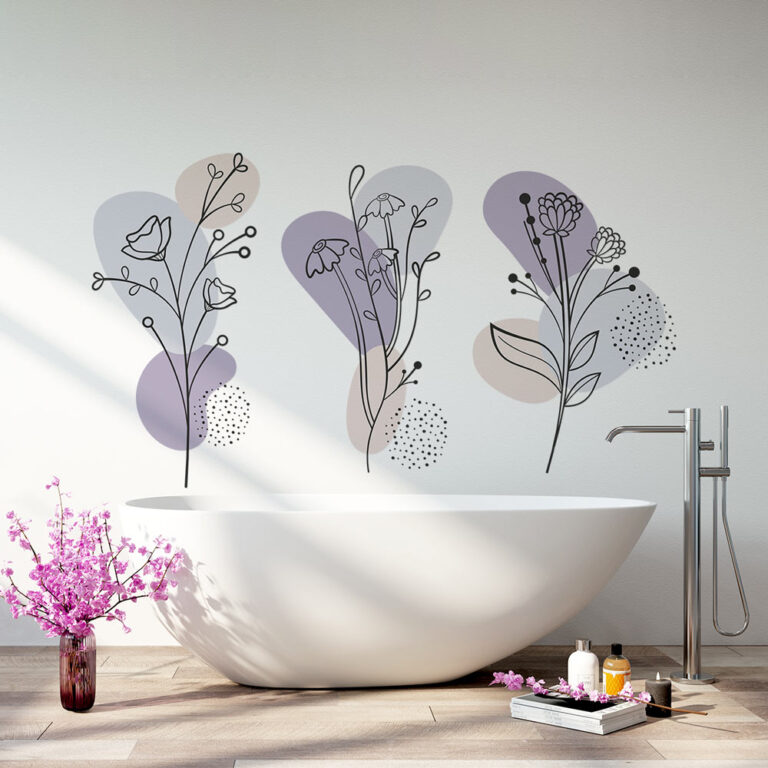 Stickers Fleurs Minimalistes Violet Pastel | Sticker | StickerDeco.fr