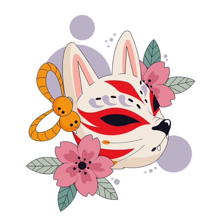 Sticker Kitsune Éveil Printanier | Stickers Animaux | StickerDeco.fr