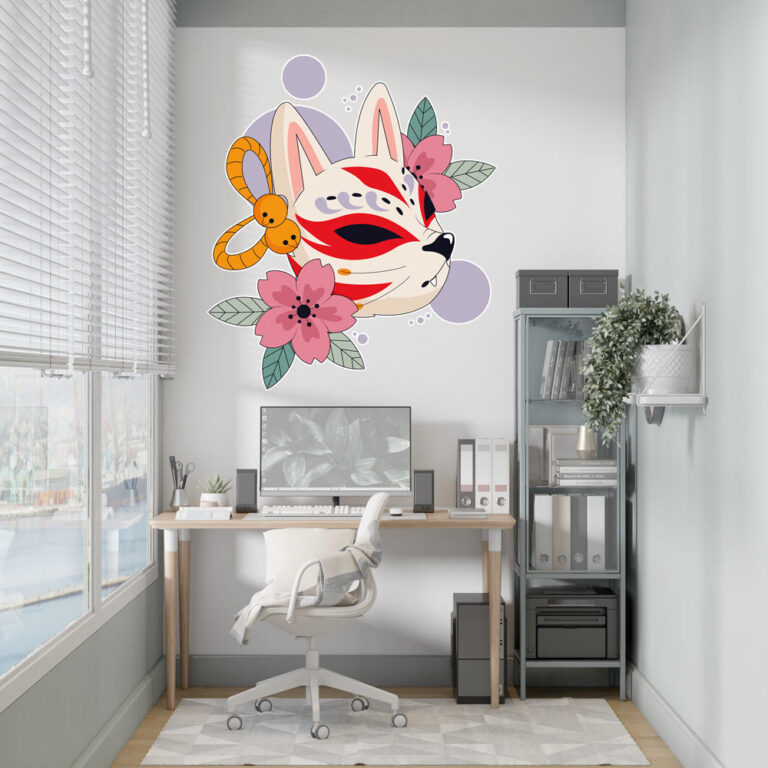 Sticker Kitsune Éveil Printanier | Stickers Animaux | StickerDeco.fr